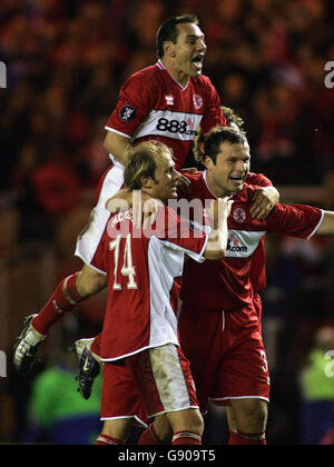 Middlesbrough's Mark Viduka celebrates his second goal of the game ...