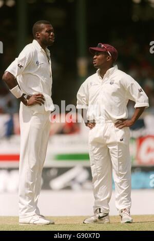 West Indies bowler Curtly Ambrose stares at the floor as he tries in ...