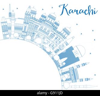 Outline Skyline panorama of city of Karachi, Pakistan - vector ...