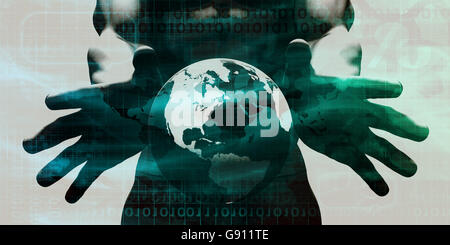 System Integration Network with Hands Holding Technology Globe Stock ...