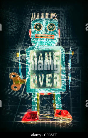 robot hold GAME OVER sine Stock Photo - Alamy