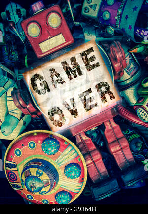 robot hold GAME OVER sine Stock Photo - Alamy