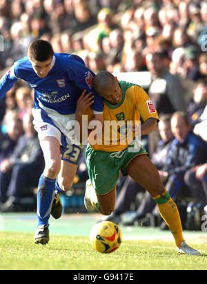 Norwich City's Robert Earnshaw and Ipswich Town's Scott Baron race for ...