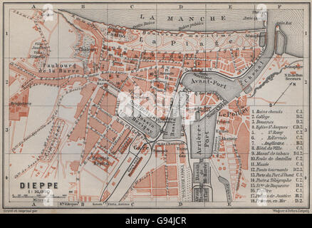 DIEPPE. Vintage town city map plan. Seine-Maritime, 1920 Stock Photo ...