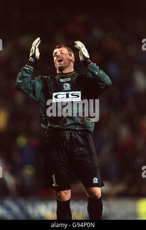 Tim Flowers Blackburn Rovers goalkeeper smiling and waving after ...