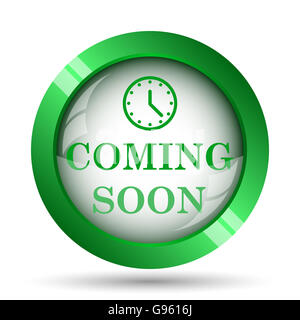 Coming soon icon. Internet button on white background Stock Photo - Alamy