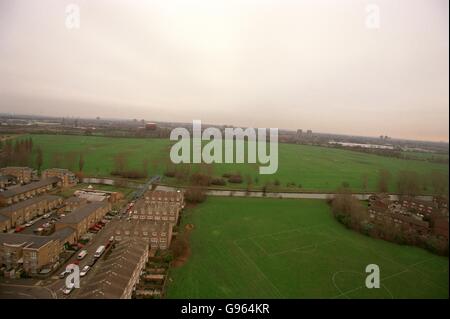 An overview of the football pitches on Hackney Marshes, East London ...