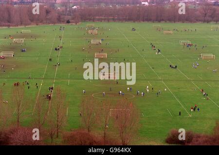 An overview of the football pitches on Hackney Marshes, East London ...