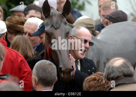 The Bronze of racehorse Best Mate is unveiled as (from L-R) Terry ...