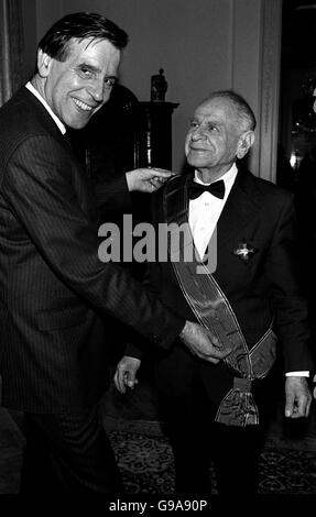 Philosopher Sir Karl Popper, 80, wearing the sash of the Grand Crosss ...