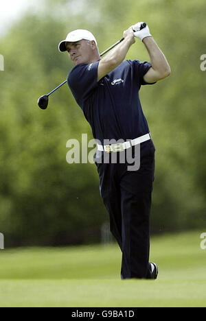 GOLF Wales. England's Phillip Archer chips onto the 16th green during ...