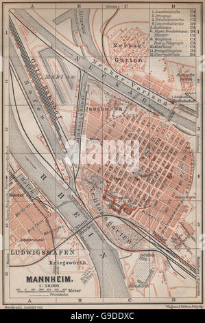 MANNHEIM. Vintage town city map plan. Germany 1933 old vintage chart ...