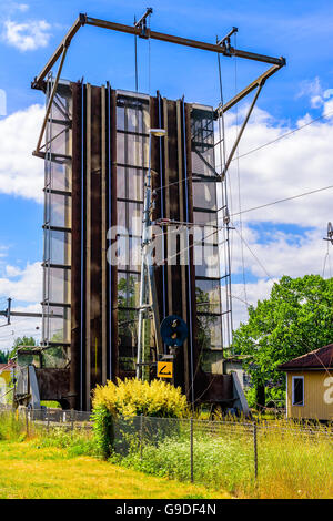 Double track railway bascule bridge or drawbridge opening or closing ...