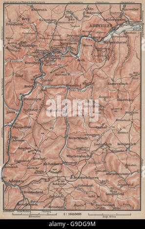AHR & ADENAUER BACH VALLEYS. Ahrweiler Altenahr topo-map. Germany, 1896 ...