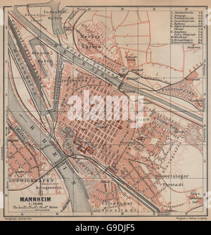 MANNHEIM vintage town city stadtplan. Baden-Württemberg karte, 1926 old ...