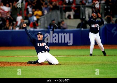 The USA's pitcher Ben Sheets celebrates gold medal success against Cuba ...