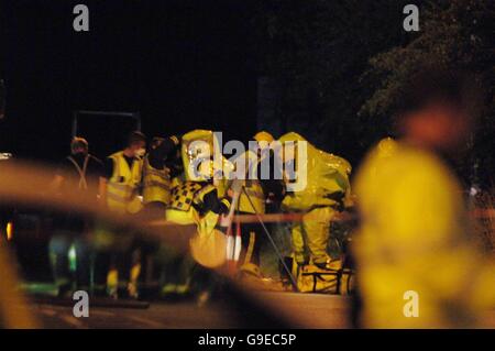 Firefighters at the wreckage of a crashed RAF Harrier GR9 jump jet on ...