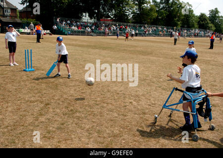 Visually impaired Cricket demonstration at Woodbridge Road Stock Photo ...