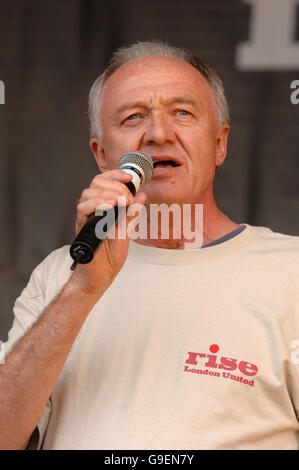 London Mayor Ken Livingstone is seen on stage at the Rise:London United ...