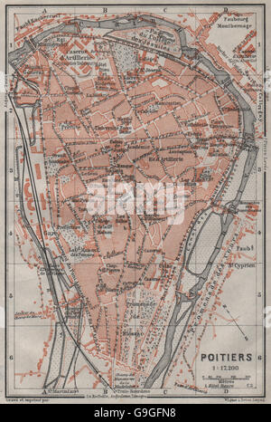 POITIERS. Vintage town city ville map plan carte. Vienne, 1899 Stock ...