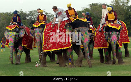 England cricketer Jamie Dalrymple (left), prepares to play elephant ...