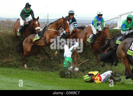 Jockey Marcus Foley crashes off his horse Solar System at the Chair ...