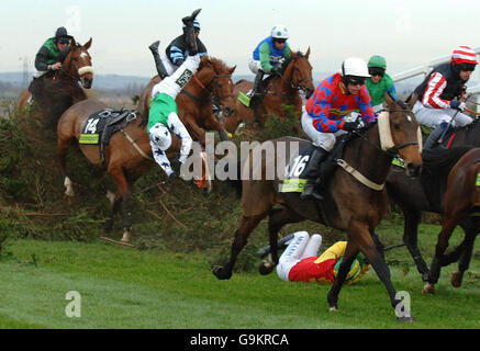 Jockey Marcus Foley crashes off his horse Solar System at the Chair ...