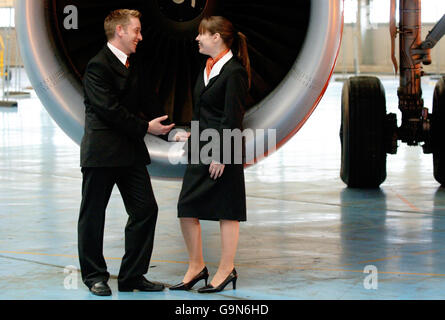 Emma Casey and Ian Catlin pose in their new easyJet uniform in the low ...