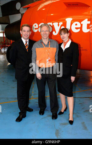 Emma Casey and Ian Catlin pose in their new easyJet uniform in the low ...