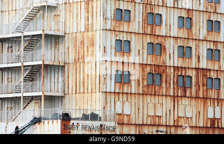 The Bibby Renaissance Prison ship which is 400ft long, six stories high ...