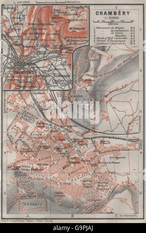 CHAMBERY CHAMBÉRY town city plan de la ville & environs. Savoie carte ...