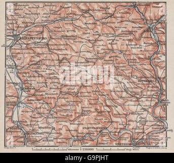 SPESSART topo-map. Aschaffenburg Lohr am Main Zertheim Geiersberg, 1910 ...