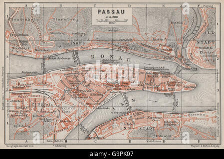 PASSAU town city plan stadtplan. Inn Donau/Danube. Germany Deutschland ...