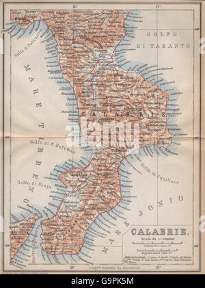 CALABRIA. CALABRIE. General map. Italy mappa. BAEDEKER, 1912 Stock ...