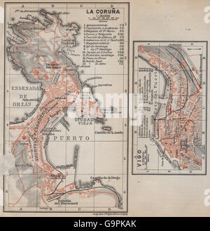 LA CORUNA LA CORUÑA. Vintage town city map plan. Spain Coruña, 1930 ...