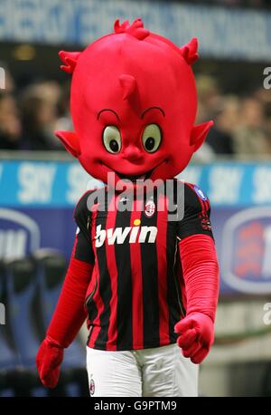 Milanello, devil mascot of AC Milan, gestures at the end of the UEFA ...
