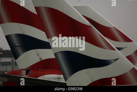 British Airways aircraft tail fins London Heathrow airport Stock Photo ...