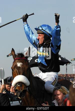 Robbie Power on Silver Birch celebrates after winning the John Smith's ...