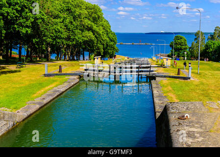 Berg, Sweden - June 20, 2016: The famous Gota canal lock steps as seen ...