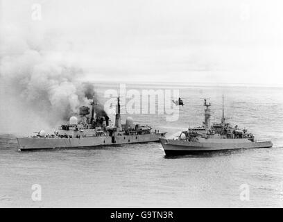 An MOD (Ministry of Defence) released picture of the stricken Destroyer ...