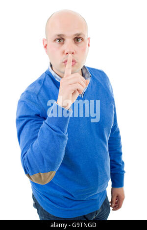man shushing with hand gesture Stock Photo - Alamy