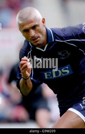 Derby County's new signing Fabrizio Ravanelli paraded outside after a ...