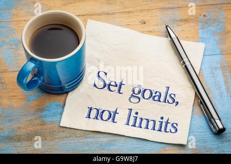 Set goals, no limits reminder or advice. Motivational words in a ...