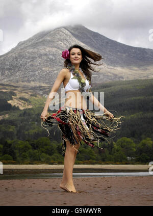 Former Miss Scotland Aisling Friel, dressed in a tartan 'grass' skirt ...