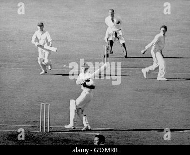 Tony Pithey (WP) pulls a ball from Peter Loader (MCC) to sqaure leg ...