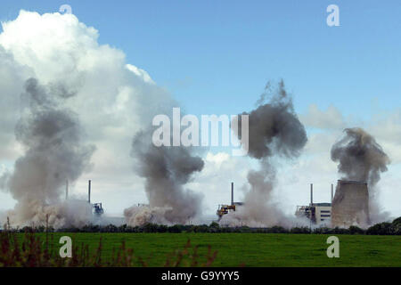 A general view of the four cooling towers before they were demolished ...