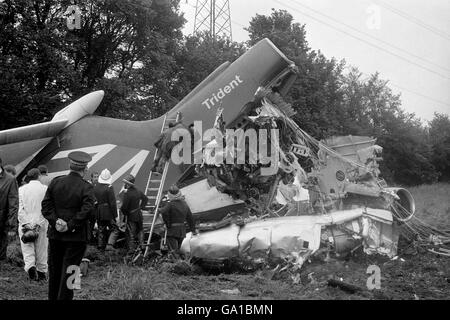 The tail section of the Brussels-bound BEA Trident aircraft, which was ...