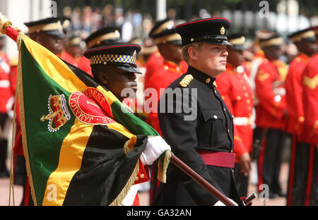 A soldier from the 1st Battalion Jamaican Regiment stands on guard by a ...