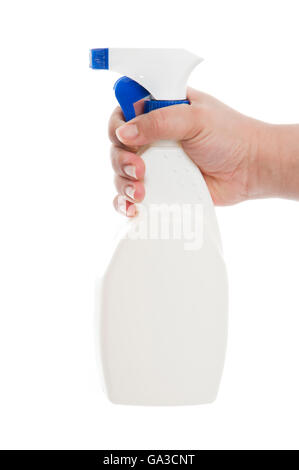 Cleaning spray in hand isolated on white Stock Photo - Alamy