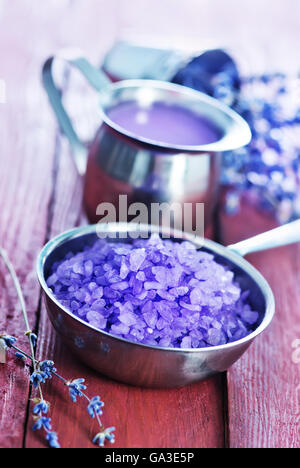 violet sea salt in metal bowl and on a table Stock Photo - Alamy